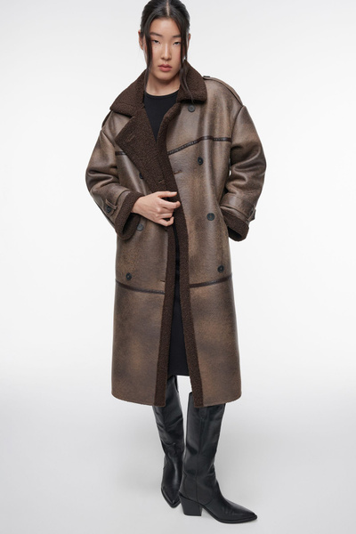 Пальто Befree, Демисезон, размер 46, цвет коричневый, Текстиль - купить по выгодной цене в ...