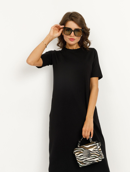 Платье Женский Instreet черный Домашний Короткий Лапша, размер 42 оверсайз Однотонный купить c ...