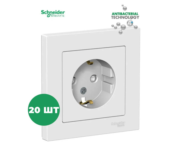 Розетка 1-м СП AtlasDesign 16А IP20 с заземл. защ. шторки в сборе бел ...