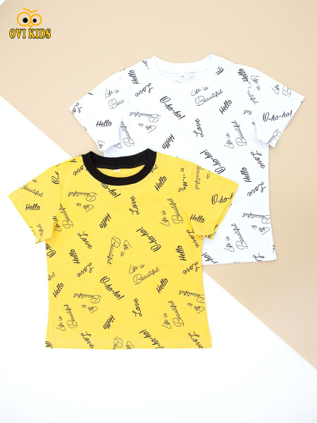 Футболка Ovi KIds, размер 92, цвет желтый, белый, 100% ХЛОПОК - купить ...