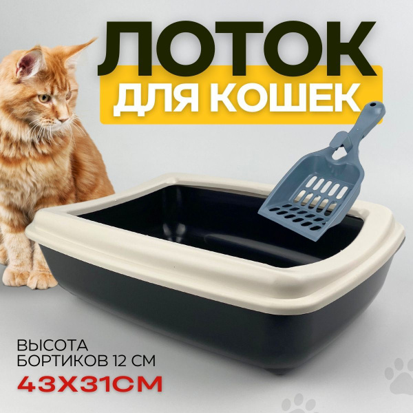 Лоток для кошек большой, туалет кошачий с высоким бортиком, съемный ...