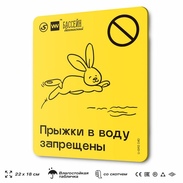 Табличка с правилами бассейна "Прыжки в воду запрещены", 18х22 см ...
