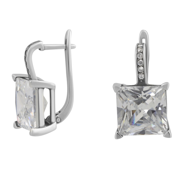 Серебряный каприз, серьги серебро 925, с большим камнем, квадратные ...