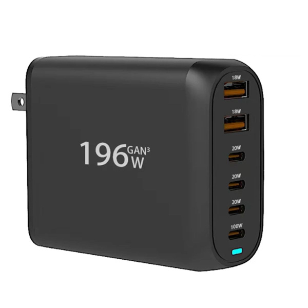 196 Вт USB C GaN зарядное устройство PD 100 Вт быстрая зарядка адаптер питания 6 портов для Pro ...
