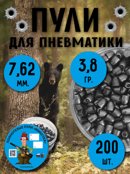 Пули для пневматики Минутка Полнотелые пули slug 7.62/7.71 мм, 3.8г 200 ...