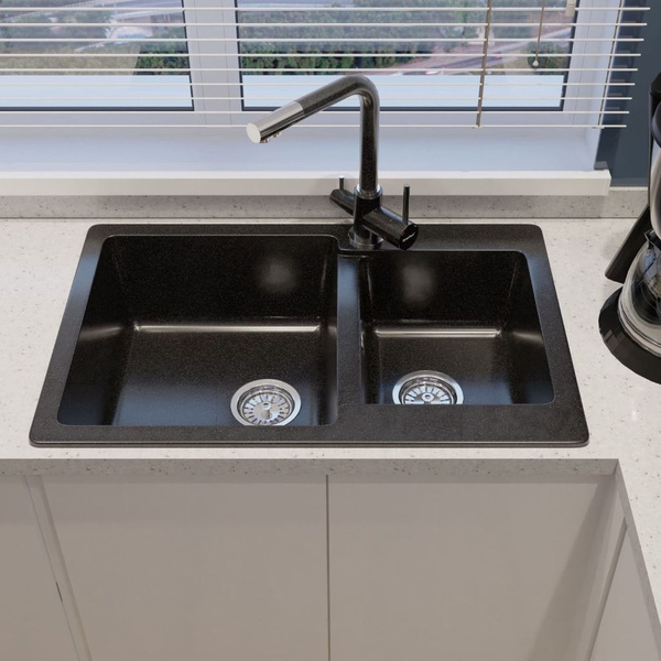 Мойка кухонная врезная, GranFest, Practik, искусственный мрамор, 780x510 мм, + сифон, черная, GF ...