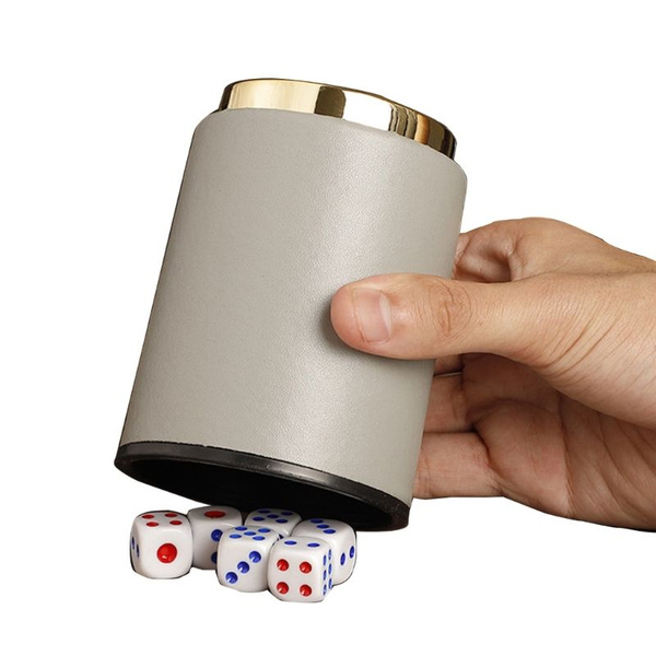 Золотой кожаный стаканчик для игры в кости с набором из 6 кубиков-серый ...