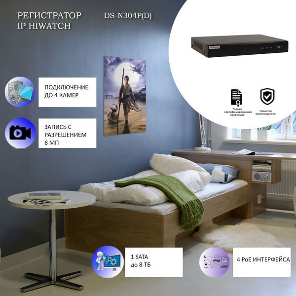 4-х канальный IP-видеорегистратор Hiwatch DS-N304P(D) 4-мя PoE ...