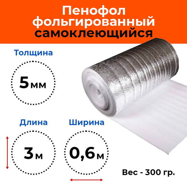 Пенофол фольгированный самоклеющийся (3х0,6м) 5мм купить по доступной ...