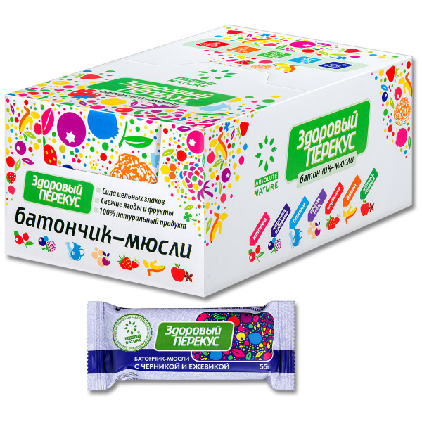 Батончик мюсли злаковый "Здоровый перекус" с черникой ежевикой, 55 г ...