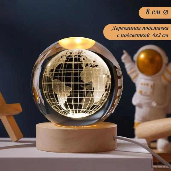 Купить Декоративный интерьерный светильник ночник 8см Стеклянный Шар